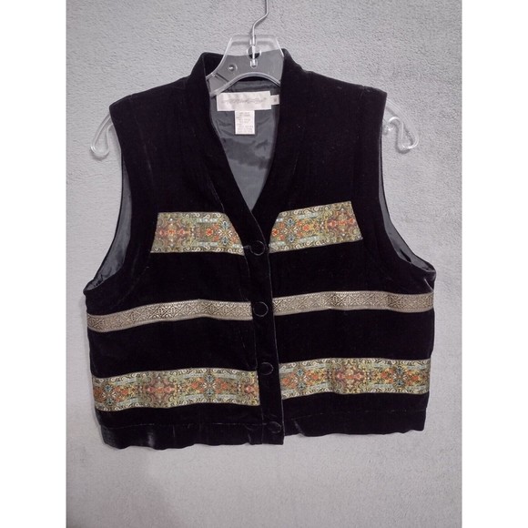 Vintage | Jackets & Coats | Vintage Vest Black Silk Embellished Velvet ...